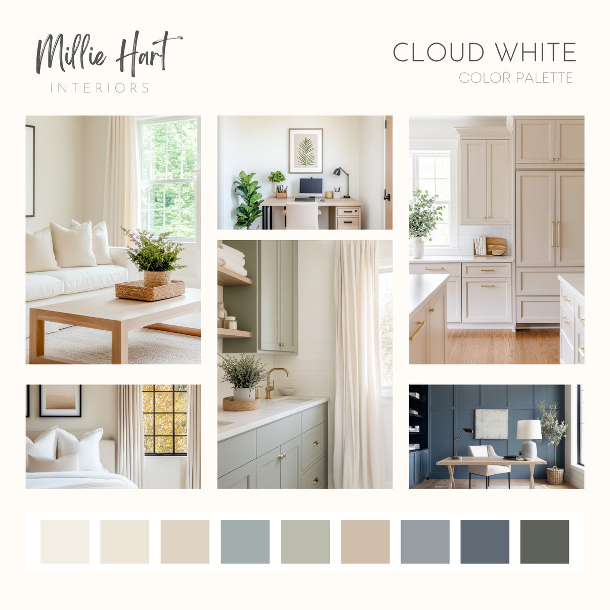 Cloud White Benjamin Moore Paint Palette, Neutral Interior Paint Color ...