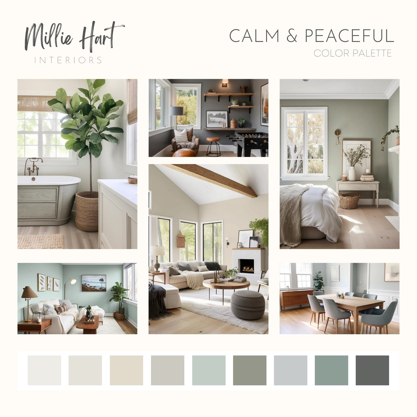 Calm and Peaceful Benjamin Moore Paint Palette, Neutral Interior Paint ...