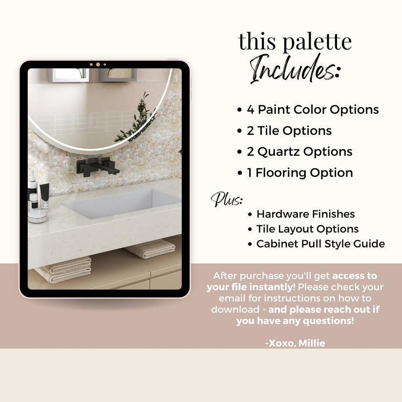 Elegant Coastal Bathroom Materials Palette, Materials and Paint Colors ...