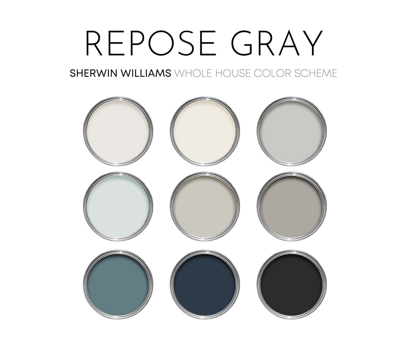 Repose Gray Sherwin Williams Paint Palette, Modern Paint Colors for Ho ...